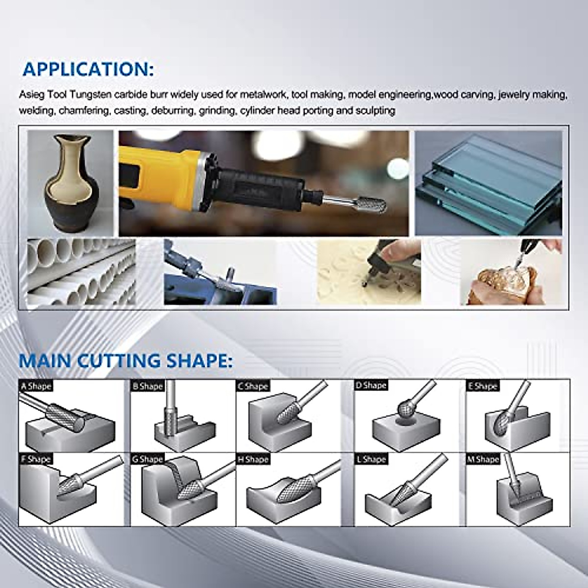 SA-5 Tungsten Carbide Burr Rotary File Cylindrical Shape Double Cut for Die Grinder Drill Bits 1/4'' Inch Diameter of Shank and 1/2'' Inch Diameter of Cutter 1'' Inch Cutter Length