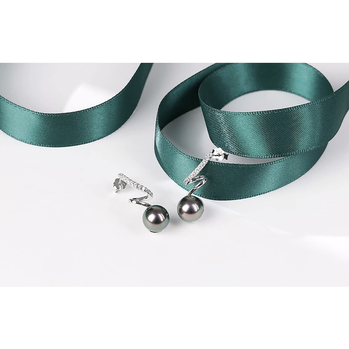 CHAULRI Spiral Love Drop Earrings AAA Quality Genuine Tahitian Black Pearl 8-9mm 18K Gold Plated 925 Sterling Silver – Birthday Anniversary Jewelry Gifts for Women