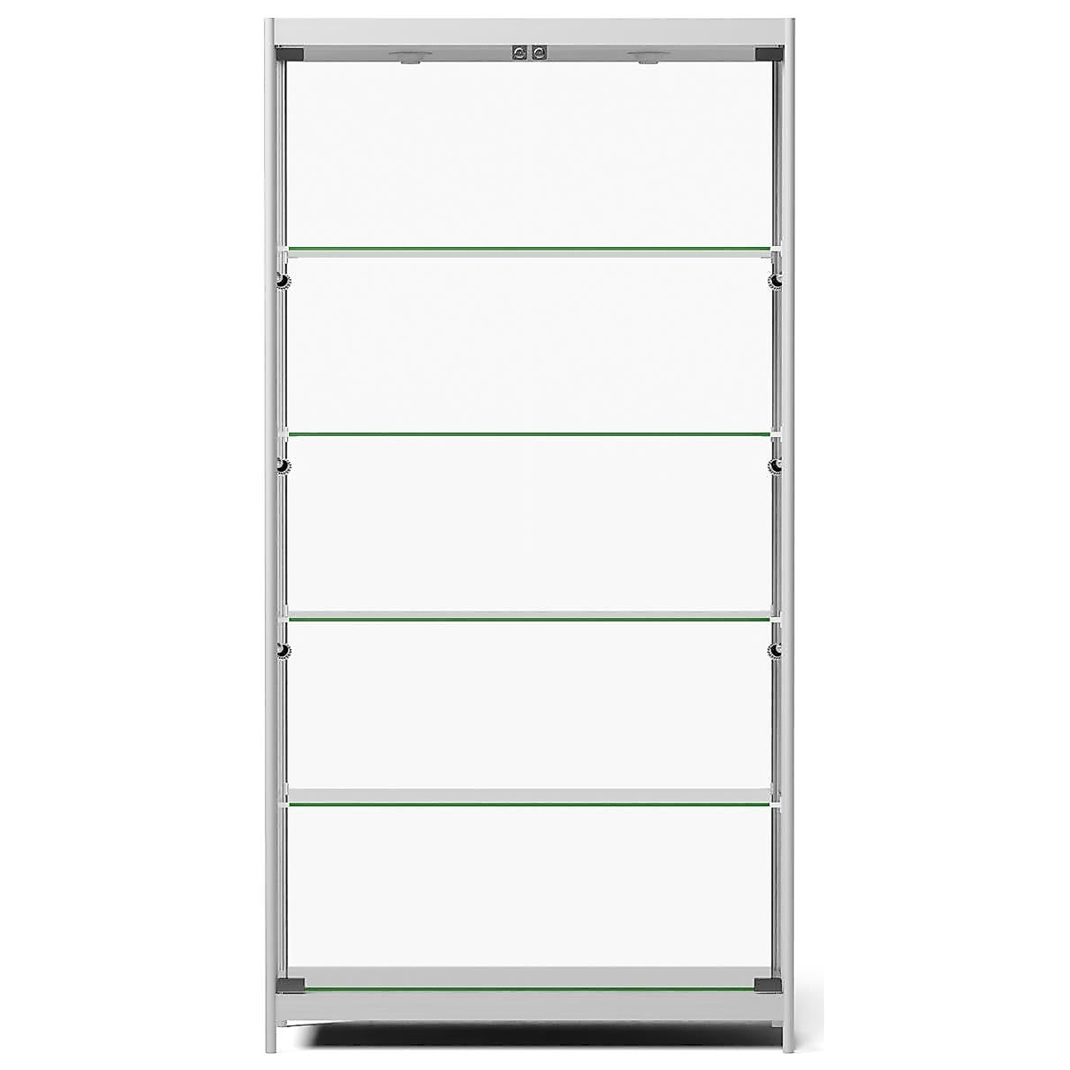 Displays2go Retail Display Cabinets with Glass Shelving, LED Light, MDF Laminate & Aluminum – Silver (LESC10478S)