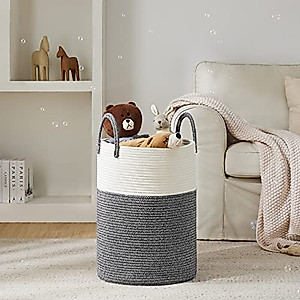 YOUDENOVA Cotton Rope Laundry Hamper Basket, 58L Tall Woven Collapsible Baskets for Blanket Organizing Clothes Hamper for Laundry Room Storage