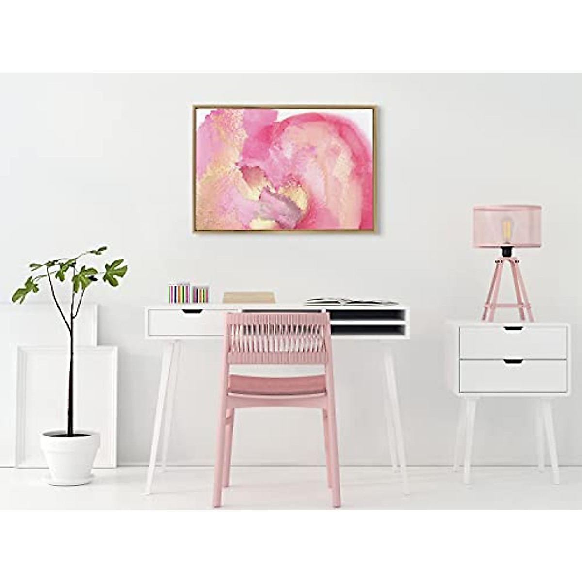 Kate and Laurel x Mentoring Positives Collaboration Pink Golden Hour Framed Canvas Wall Art, 23x33, Gold, Feminine Abstract Art Print for Wall