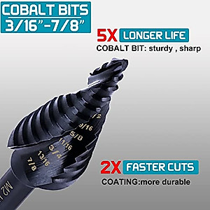 OXMUL Step Drill Bits for Metal, 3/16 to 7/8, Cobalt Bit, Heavy Duty for Stainless Steel,Metal, Aluminum, Copper, 12-Steps. #201