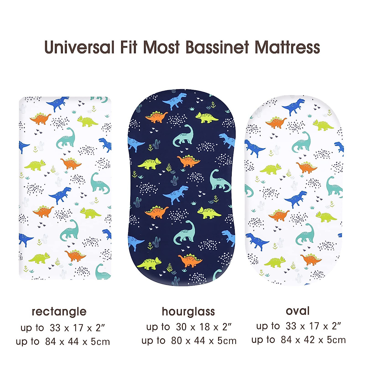 PHF 3 Pack Soft Bassinet Sheets, Dinosaur Comfy Polyester Cradle Sheets for Baby Boys Girls, Universal Fit for Most Cradle and Bassinet Mattress, Navy Dinosaur