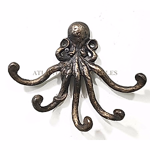 Coastal Marine Ocean Sea Giant Octopus Kraken Wall Mount Iron Coat Key Hook Hanger Treasures of Caribbean Islands