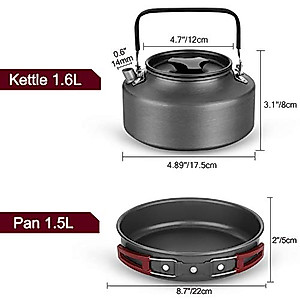 Odoland 22pcs Camping Cookware Mess Kit, Large Size Hanging Pot Pan Kettle with Base Cook Set for 4, Cups Dishes Forks Spoons Kit for Outdoor Camping Hiking Picnic