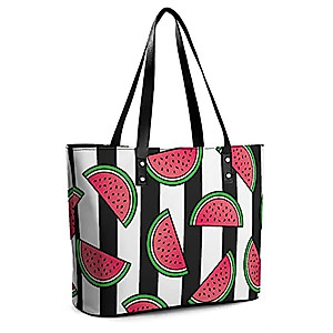 Womens Handbag Striped Watermelon Leather Tote Bag Top Handle Satchel Bags For Lady