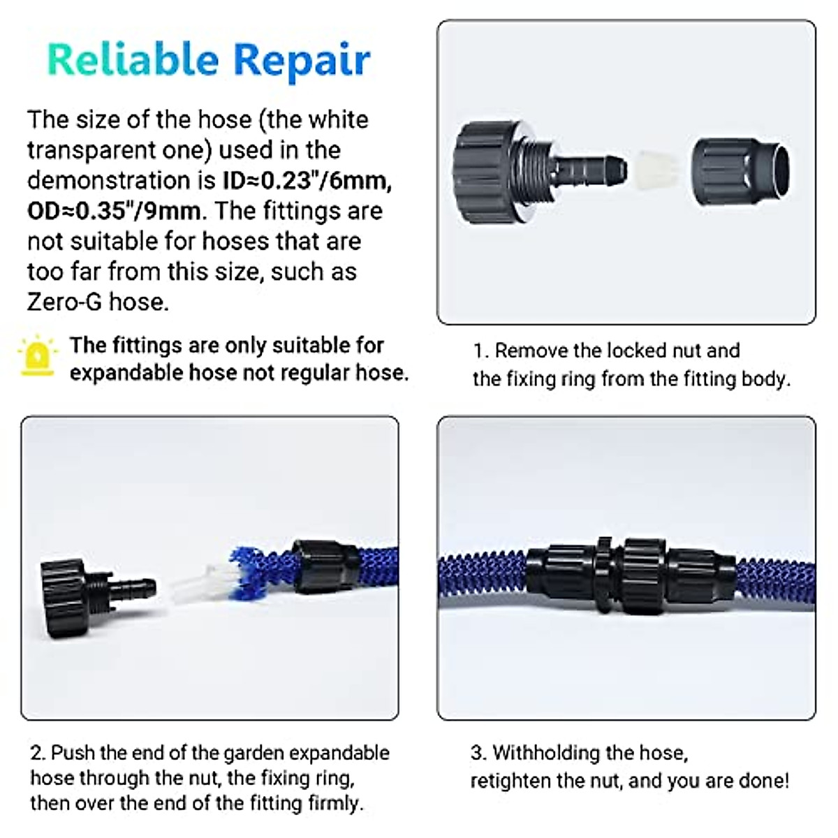 ECOESPTI Expandable Garden Hose Repair Kit, Plastic Garden Hose Connector, Male and Female Hose End Repair Fittings, 4 Pcs