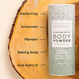 Fragrance Free Body Powder for Women and Men, Unscented Talc Free Talcum Powder, Cornstarch Free Dusting, Waxing, Natural Sugaring, Foot Powder, Dry Shampoo, Made in USA, Ora’s Amazing Herbal, 2.5 oz