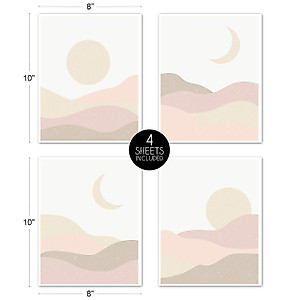 Sweet Jojo Designs Boho Desert Sun Wall Art Prints Room Decor for Baby Nursery Kids - Set of 4 Pink Mauve Gold Ivory Taupe Bohemian Abstract Particle Mountain Southwest Nature Outdoors Moon Sandscape
