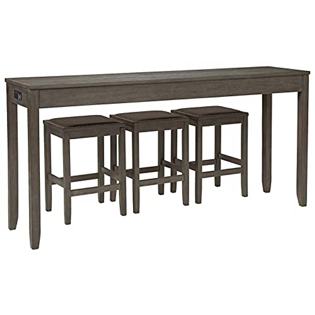 Signature Design by Ashley Rokane Urban Farmhouse Counter Height Dining Room Table Set with 3 Bar Stools, Brown