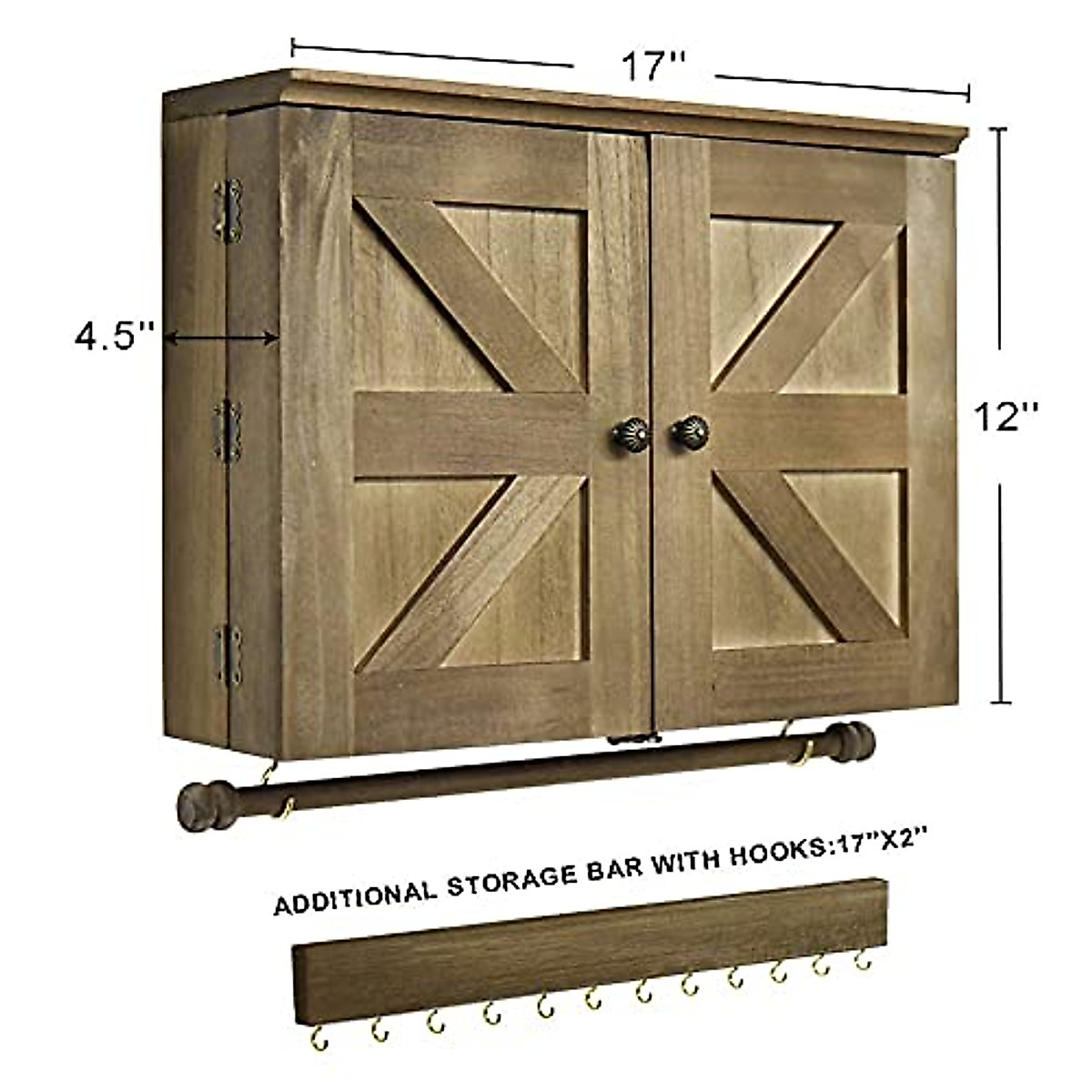 JOYSFIT Rustic Wall Mounted Jewelry Organizer with Wooden Barndoor Decor,Wooden Wall Mount Holder,Jewelry holder for Necklaces, Earings, Bracelets, Ring Holder(NATURAL WOOD)