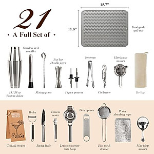 Verkinly 21-piece Professional Travel Bartender Kit, Bar Set with Portable Bag, Travel Cocktail Set with Shoulder Strap for Easy Carry & Storage, Travel Bar Kit for Home Cocktail Making, Parties, Camp