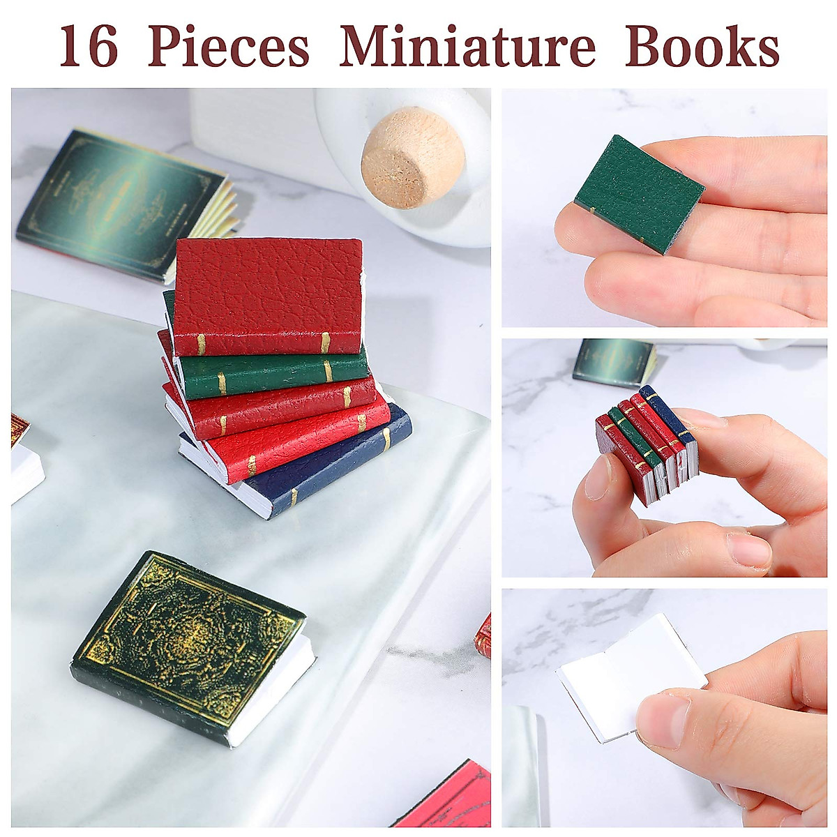 16 Pieces 1:12 Scale Miniatures Dollhouse Books Timeless Miniatures Spell Books Mini Books Notebook Model Dollhouse Decoration Accessories for Study Room Bedroom Library (Retro Style)
