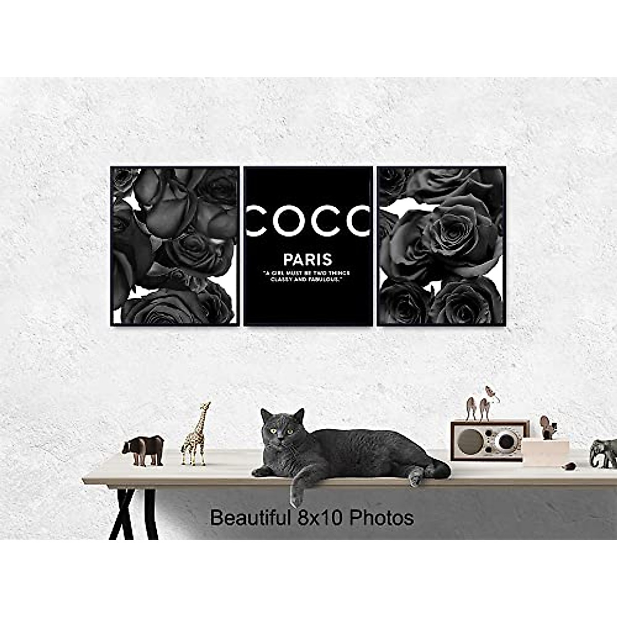 Motivational Inspirational Quote Set - Glam Wall Decor Artwork - Fashion Design Home Art - Bedroom, Living Room, Bathroom, Office - Luxury Gift for Women, Fashionista - Black Roses Set - UNFRAMED