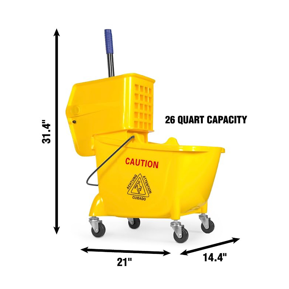 WEN Rolling Mop Bucket with Down Press Wringer, 26-Quart Capacity (73034B)