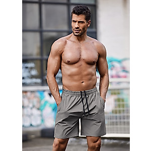 COOFANDY Mens Athletic Shorts 2 Pack Quick Dry Workout Running Shorts Training Jogger with Zipper Pocket Grey/Black, L