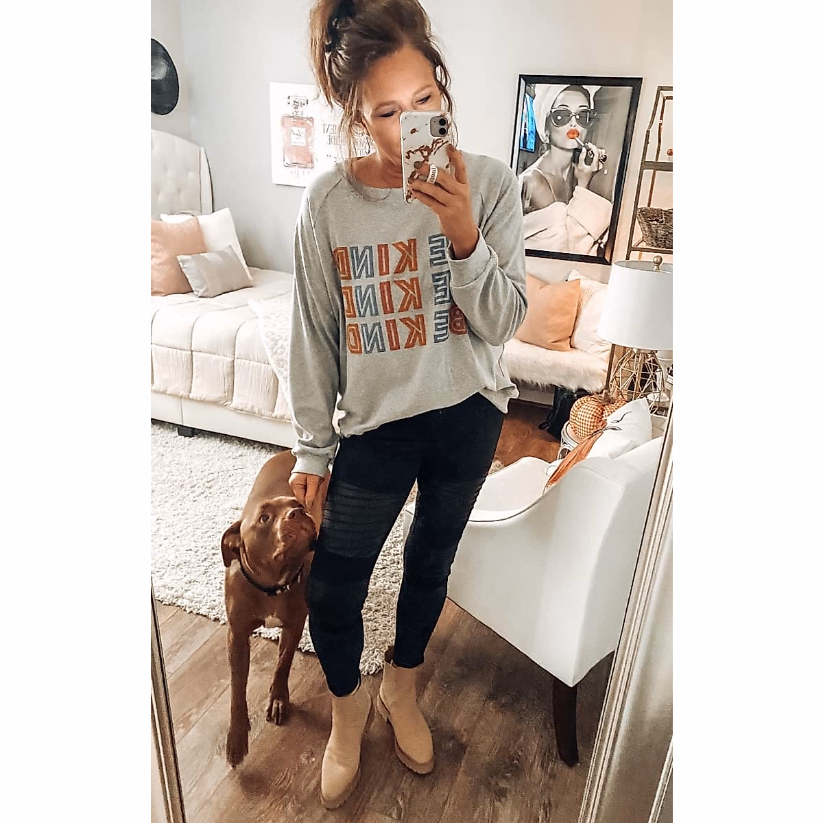 Blooming Jelly Womens Be Kind Sweatshirt Crewneck Loose Fit Cute Long Sleeve Tops Ladies Fall Clothes Winter Teacher Outfits (Medium, Grey)