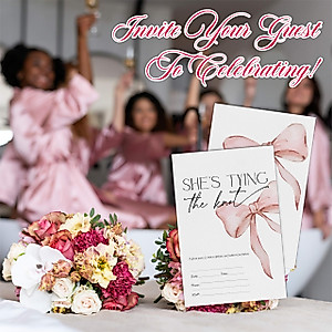 luixd Bridal Shower Invitations - She's Tying The Knot - Pink Pretty Bow Fill In Invites With Envelopes, Invitations For Newlyweds，Bridal Shower, Party Favor & Supplies (Set Of 25)- B05