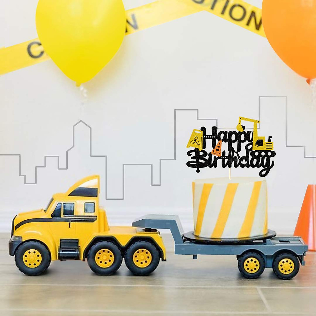 Glorymoment Excavator Birthday Cake Topper, Construction Cake Topper Decorations for Children Excavator Engineering Theme Cake, Construction Theme Kids Birthday Party Decoration (6.7’’x4.49’’)