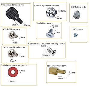 SGTKJSJS PC Computer Screws Kit, M.2 Standoff and Screw for Motherboards, Case, SSD, Fan, Power, Graphics - 91 Pcs