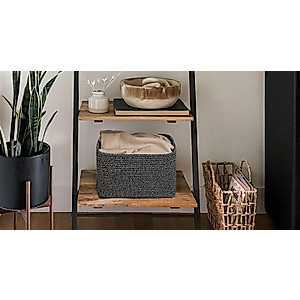 Kriitools Cubes Shelf Closet Storage Baskets Bins, Cotton Rope Towel Baskets for Living Room, Woven Cubes Baskets Bins for Shelves, Stylish Room Decor Basket, Mixed Black 3 pack