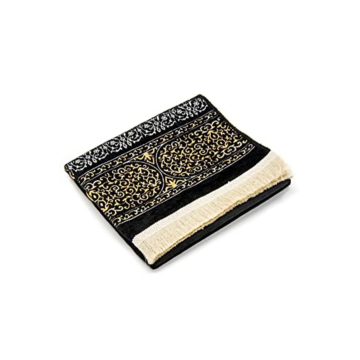 Lux Muslim Prayer Rug with Elegant Design | Janamaz | Sajadah | Soft Islamic Prayer Rug | Islamic Gifts | Prayer Carpet Mat, Chenille Fabric, Black/Model 2