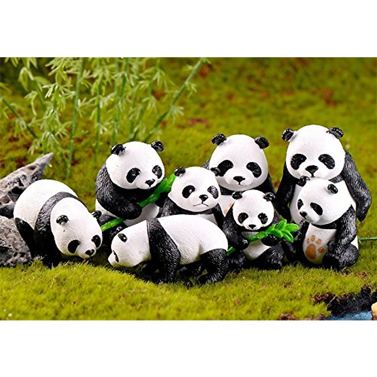 BoomTeck Miniature Garden Ornaments, 8 Pcs Cute Mini Animal Pandas Ornament DIY Kits for Fairy Garden Bonsai Dollhouse Succulent Decor Home Decoration