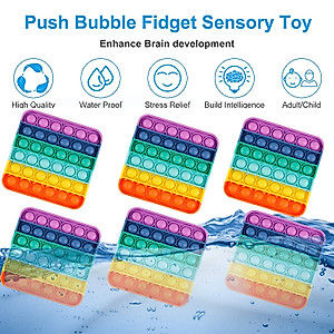 Genovega 6 Packs Fidget Toys Gifts for Boys Girls Kids, Classroom Tools Aids Push Bubble Sensory Party Grade Group Preschool Graduation Favors Instruction Learning Game Rainbow Square Bulk