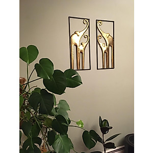 HKaikzo Set of 2 Elephant Wall Decor, African Wall Decor, Gold Elephant Wall Art, Animal Decorations for Living Room, Modern Metal Decor(11.8x27.6in)
