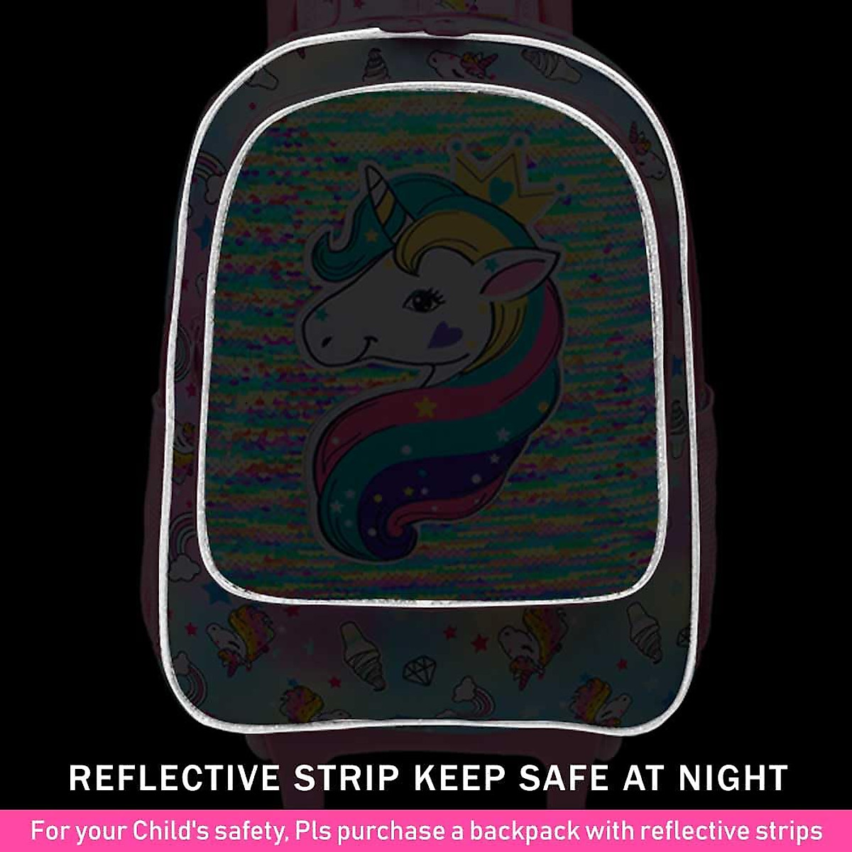 AGSDON 3PCS Rolling Backpack for Girls, Kids Roller Wheels Bookbag, Wheeled School Bag with Lunch Bag - Unicorn