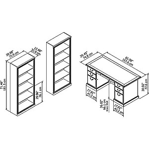 Saratoga Executive Desk and Two 5 Shelf Bookcases in Harvest Cherry