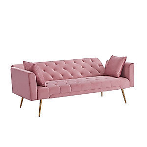 Pink Velvet Sofa Bed with 3 Adjustable Backrests, Chrome Legs - Convertible, Folding Sleeper Couch for Living Room, Office