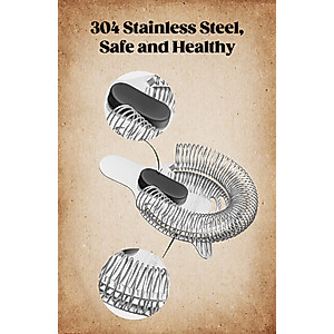 KITESSENSU Cocktail Strainer, 2 Prong Stainless Steel Hawthorne Drink Strainer Cocktai with Non-Slip Finger Rest, Bar Tools for Professional Bartenders, High Density Spring