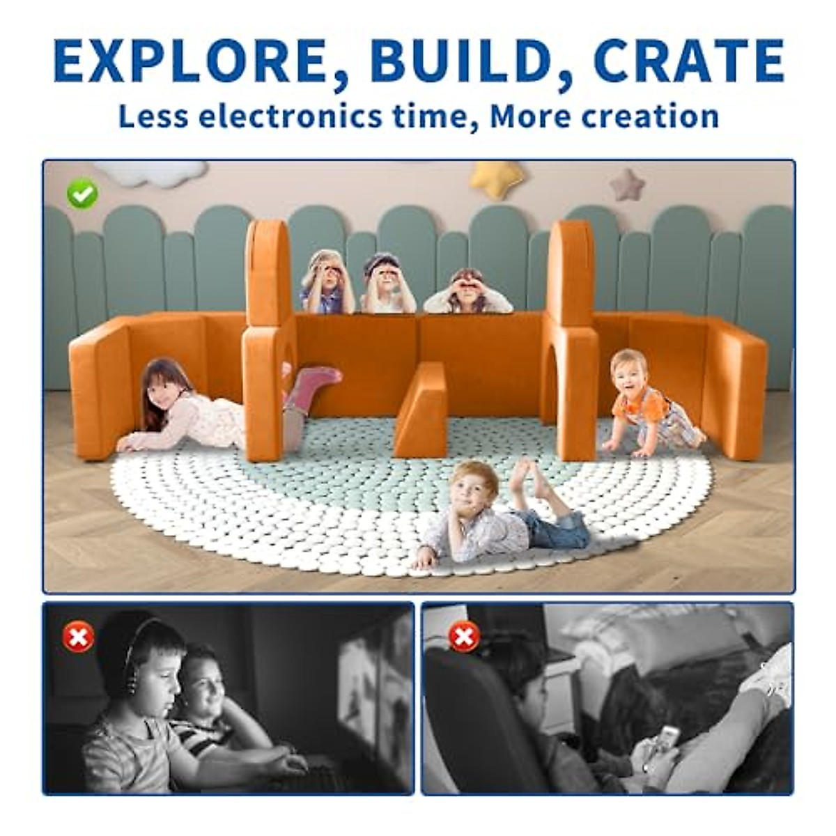 wanan Kids Couch 12PCS, Modular Kids Play Couch for Playroom Bedroom, 12 in 1 Multifunctional Kids Sofa for Playing, Creativing, Sleeping, Indoor Toddler Couch for Boys and Girls (Light Brown)