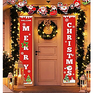 Idefair Merry Christmas Banners,New Year Outdoor Indoor Christmas Decorations welcome Bright Red Xmas Porch Sign Hanging for Home Wall Door Holiday Party Decor (Red-Christmas Banner)