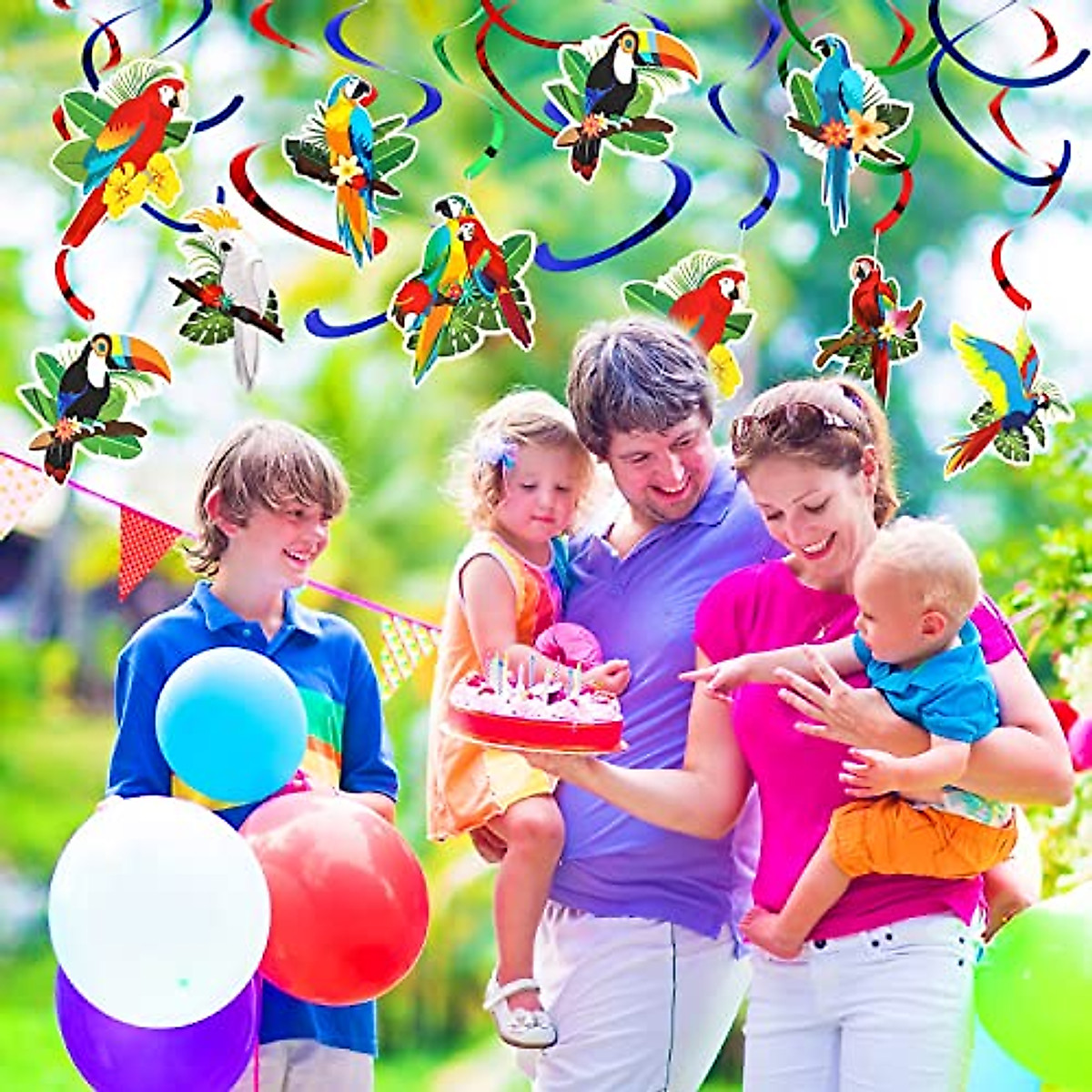 30 Tropical Birds Party Supplies Tropical Hawaiian Decorations Toucan Parrot Party Hanging Swirl Foil Ceiling Decor for Summer Luau Hawaiian Beach Pool Party Wedding Birthday Party Supplies