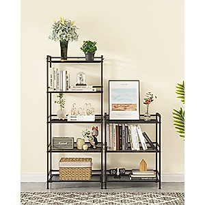 Hzuaneri 3-Tier Storage Racks - with 4 Wheels, Metal Industrial Standing Shelf Units with 6 Hooks, for Kitchen, Living Room, Bathroom, Entryway, Easy Assembly, Black SS02801B