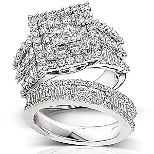 Kobelli Diamond Engagement Ring and Wedding Band Set 2 3/5 carats (ctw) in 14K White Gold, Size 5, White Gold