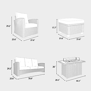 Vakollia 6 Pieces Patio Furniture Swivel Chairs Set with Fire Pit Table, Outdoor Wicker Glider Rocking Chairs with Sofa Set