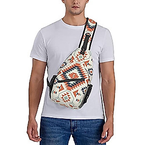 Aztec Ethnic Pattern Design Sling Bag Crossbody Backpack,Native Southwestern American Tribal Geometric Pattern Chest Bag Adjustable Shoulder Backpack Navajo Print Travel Hiking Daypack For Men Women