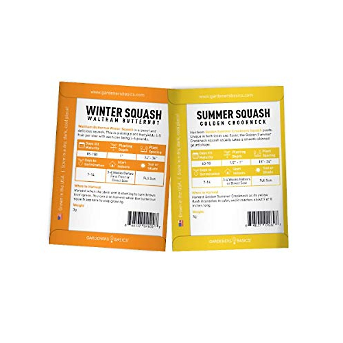 Squash Seeds for Planting 5 Individual Packets - Zucchini, Delicata, Butternut, Spaghetti and Golden Crookneck for Your Non GMO Heirloom Vegetable Garden by Gardeners Basics