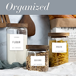 v2croft 134 Pantry Labels for Containers, Minimalist Farmhouse Style, White Matte Stickers Black Text, Preprinted Organizaiton Labels for Jars, Bottles & Canisters Storage Bins(Waterproof)