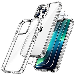 JETech 2 in 1 Case for iPhone 13 Pro Max 6.7-Inch, with 2-Pack Screen Protector, Non-Yellowing Shockproof Bumper Phone Cover, Full Coverage Tempered Glass Film (Clear)