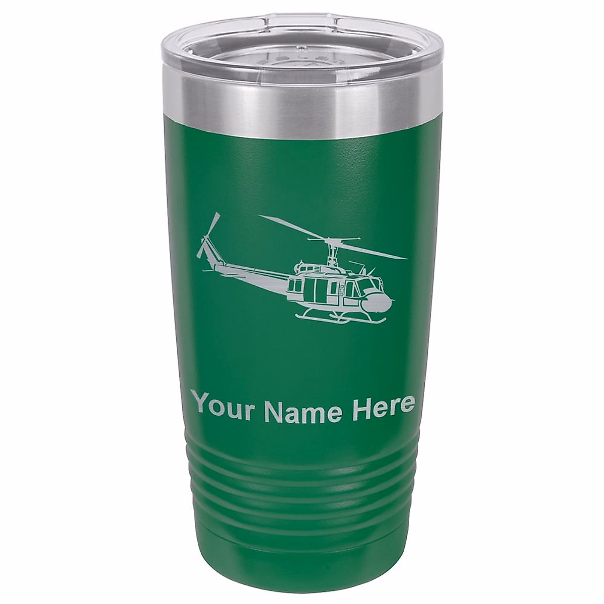 LaserGram 20oz Vacuum Insulated Tumbler Mug, Military Helicopter 2, Personalized Engraving Included (Green)