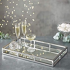 Le'raze Mirrored Vanity Tray, Decorative Tray with Chrome Rails for Display, Perfume, Vanity, Dresser and Bathroom, Elegant Mirror Tray Makes A Great Bling Gift –16X10 Inch