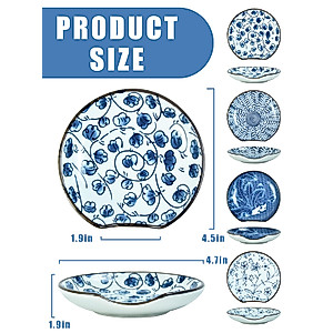 TAOCIGOU Ceramic Spoon Rest for Stove Top, 4.8" Spoon Rest for Kitchen Counter, Coffee Spoon Rest Holder, Cooking Ceramic Utensil Holder for Spatula Ladle Tongs, Set of 4 (Blue Flower)