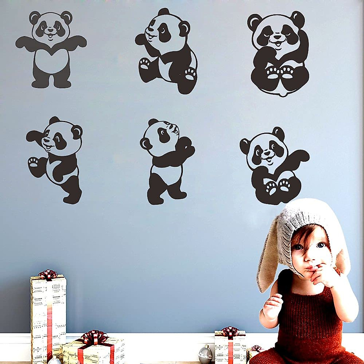 ANFRJJI Panda Wall Decals Room Décor - Panda Bamboo Wall Art Vinyl Stickers - Panda Decorations Pictures for Girls Room Home Bedroom Kids Nursery Room - Animals Wildlife Forest Safari JWH133 (Black)