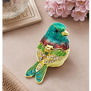 JWT Astyle Turquoise Green Bird Trinket Boxes Hinged ,Bird Decor with Crystals Enamel Jewelry Box.Necklace Ring Box Earrings Storage.Collectible Bird Lover Gifts Figurines Home Decor .