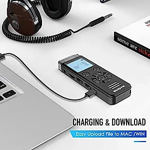 40GB Digital Voice Recorder for Lectures Meetings - Portable Recording Devices with Playback, Line-in, Password, USB Rechargeable