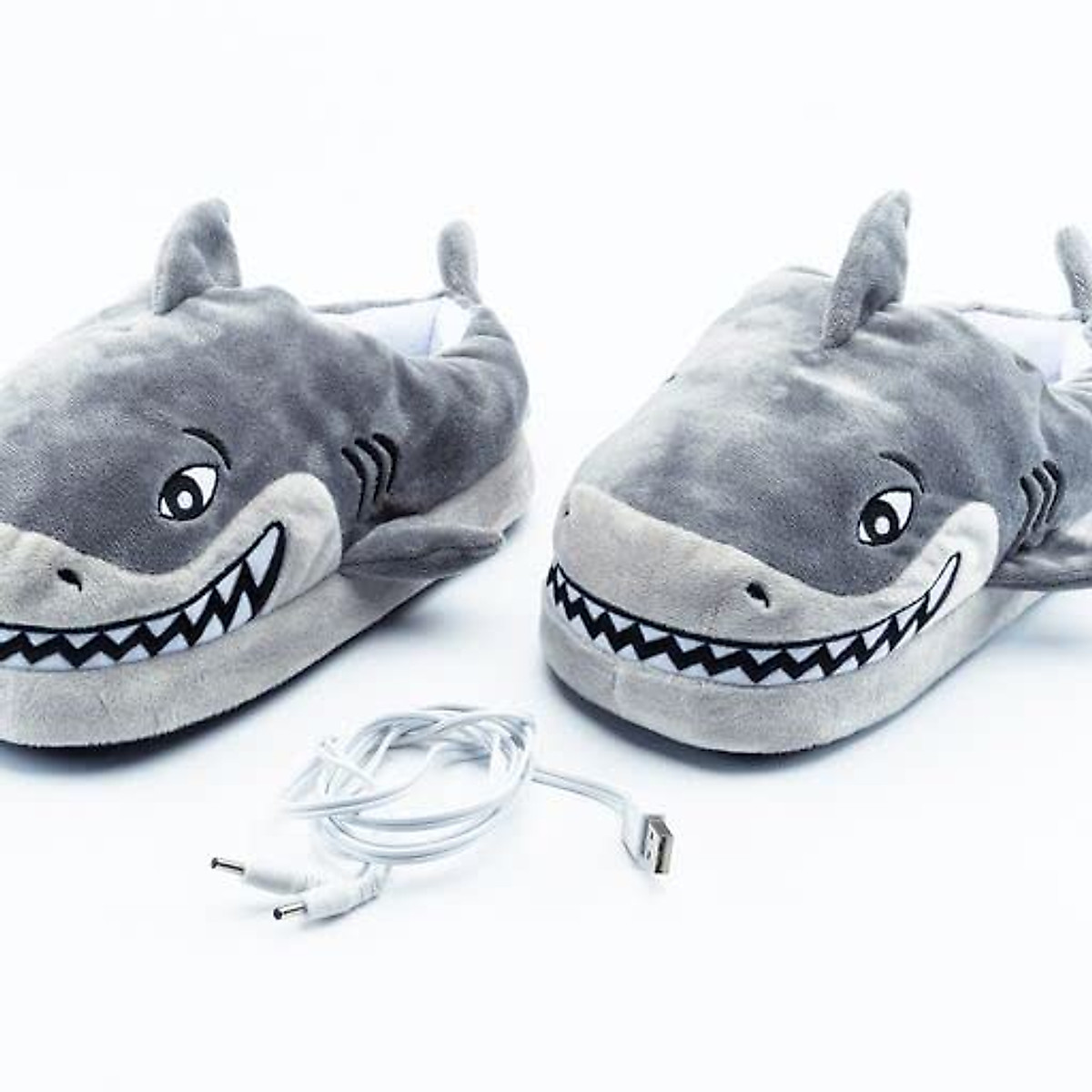 Jokari USB Rechargeable Heated Shark Slippers for Men, Women and Kids. Super Comfy Plush Electric Slippers with Non Slip, Water Resistant Soles, Foam Insole to Keep Feet and Toes Warm (Child M)
